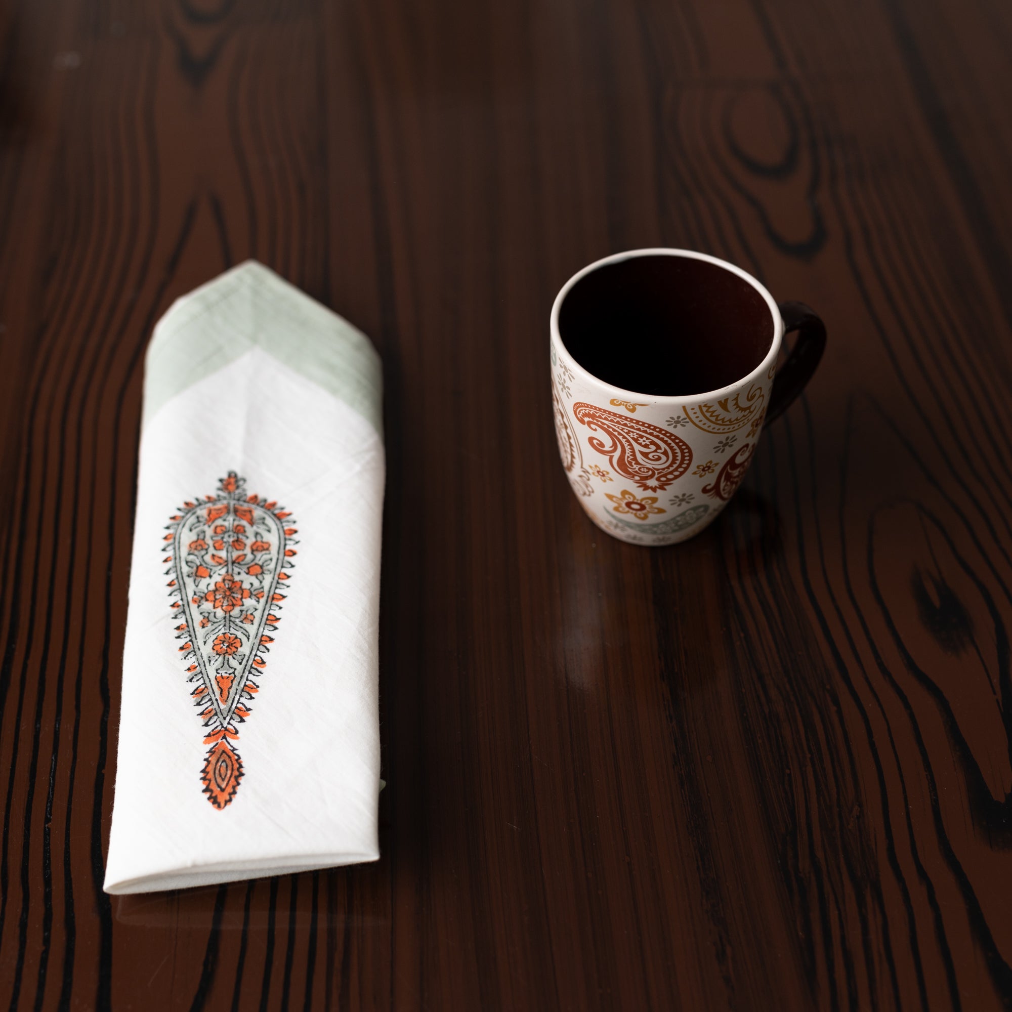 Cotton Napkin Grey Orange Tilak Block Print